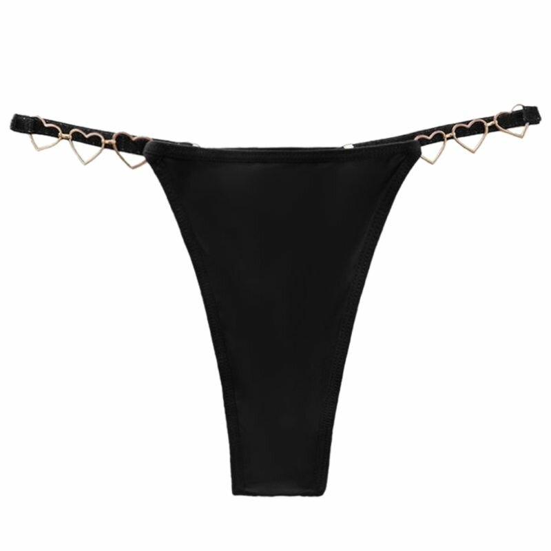 Сексуальные стринги с низкой талией из серебряной ленты love ring-черный-L