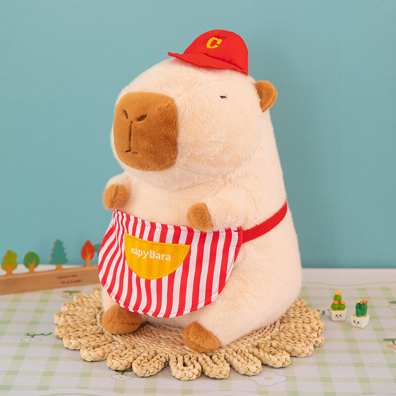 Плюшевая игрушка capybara с рюкзаком гамбургер мягкая, фартук, 40 см