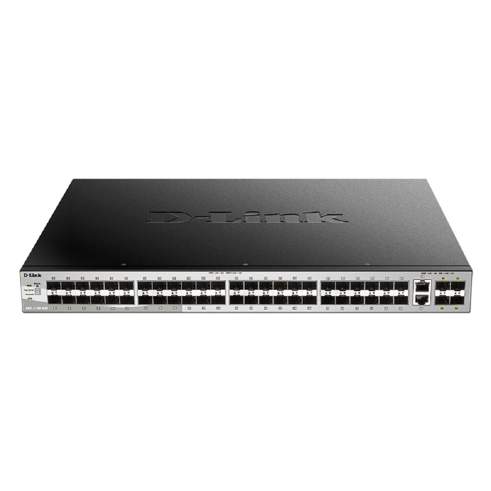 D-Link SMB D-Link DGS-3130-54S/B1A PROJ Управляемый L3 стекируемый коммутатор с 48 портами 1000Base-X SFP, 2 портами 10GBase-T и 4 портами 10GBase-X SFP+