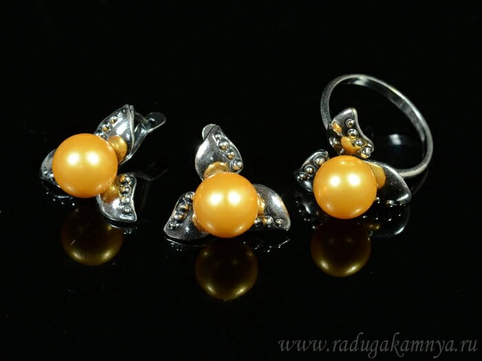 Комплект бижутерии: кольцо, жемчуг имитация