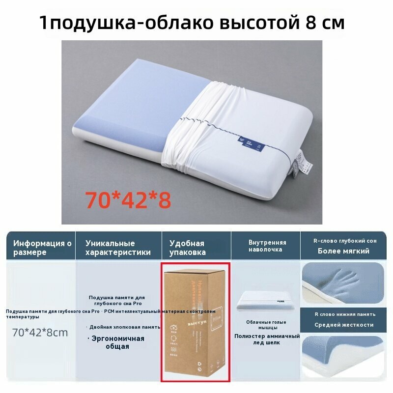 Подушка Cloud, гипоаллергенная, эффект памяти, съёмный чехол, 42x70 см