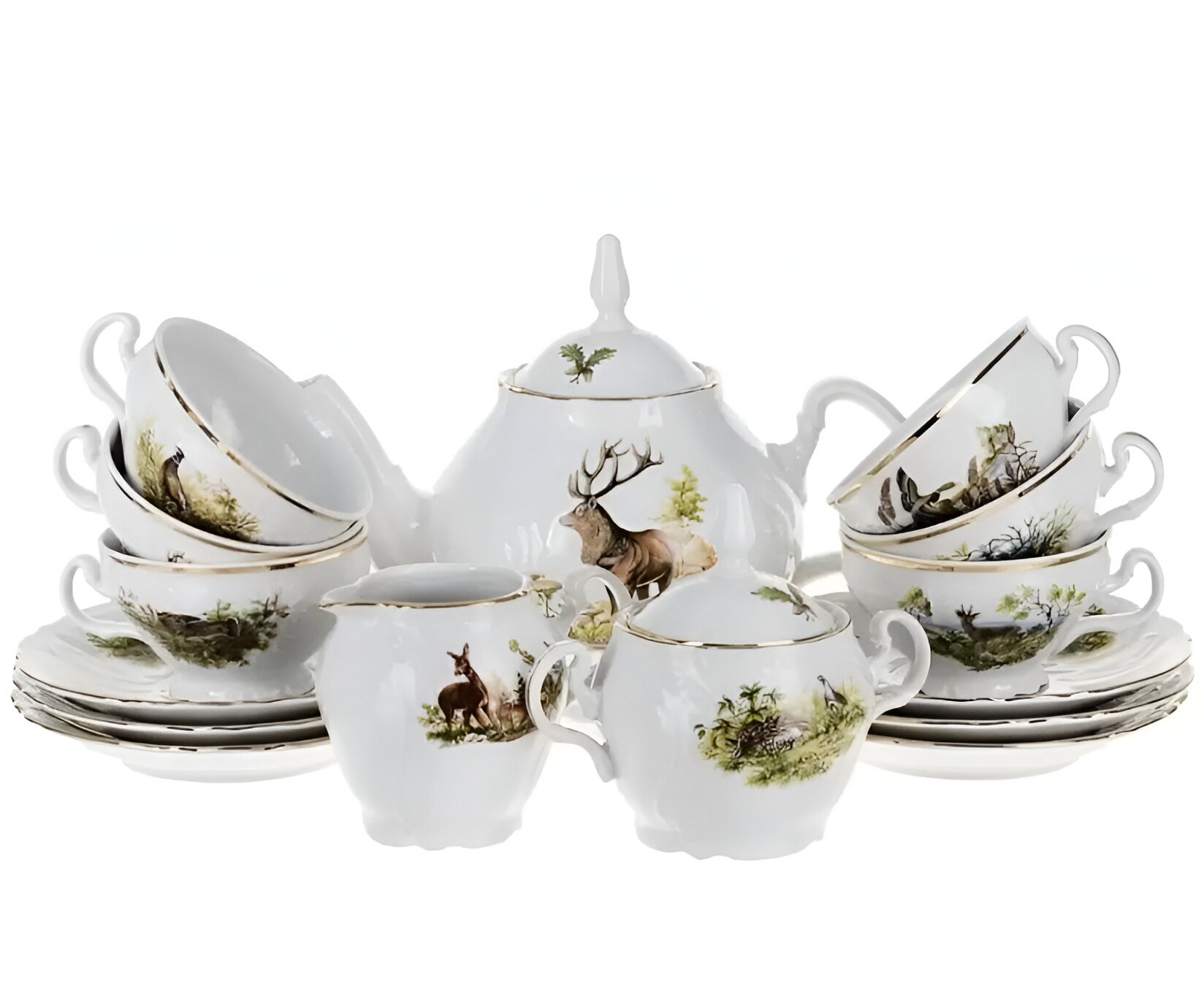 Чайный сервиз Thun "Охота", для 6 персон, фарфор, белый, Чехия