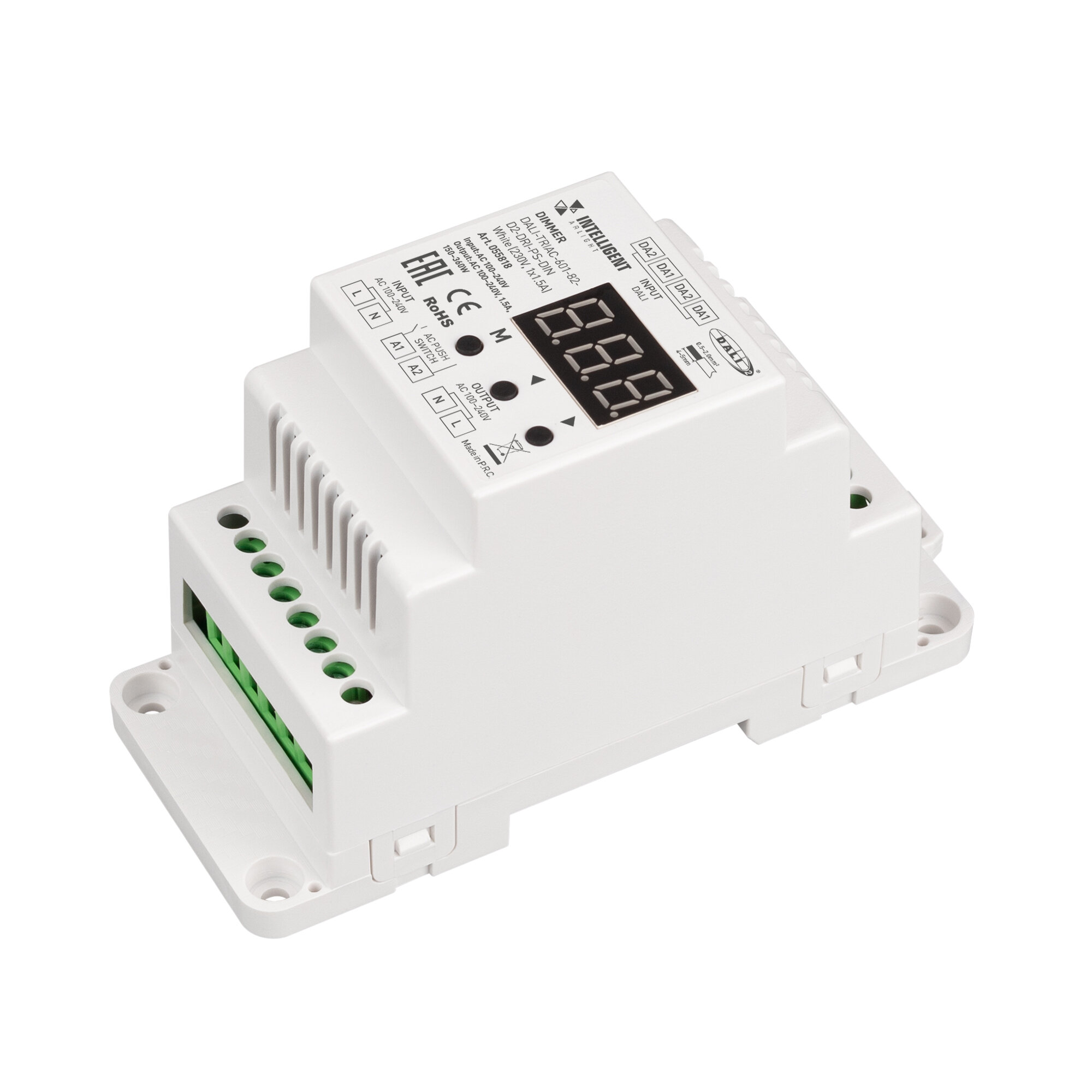 Диммер Arlight INTELLIGENT ARLIGHT Диммер DALI-TRIAC-601-82-D2-DRI-PS-DIN White (230V, 1x1.5A) (IARL, IP20 Пластик, 5 лет)