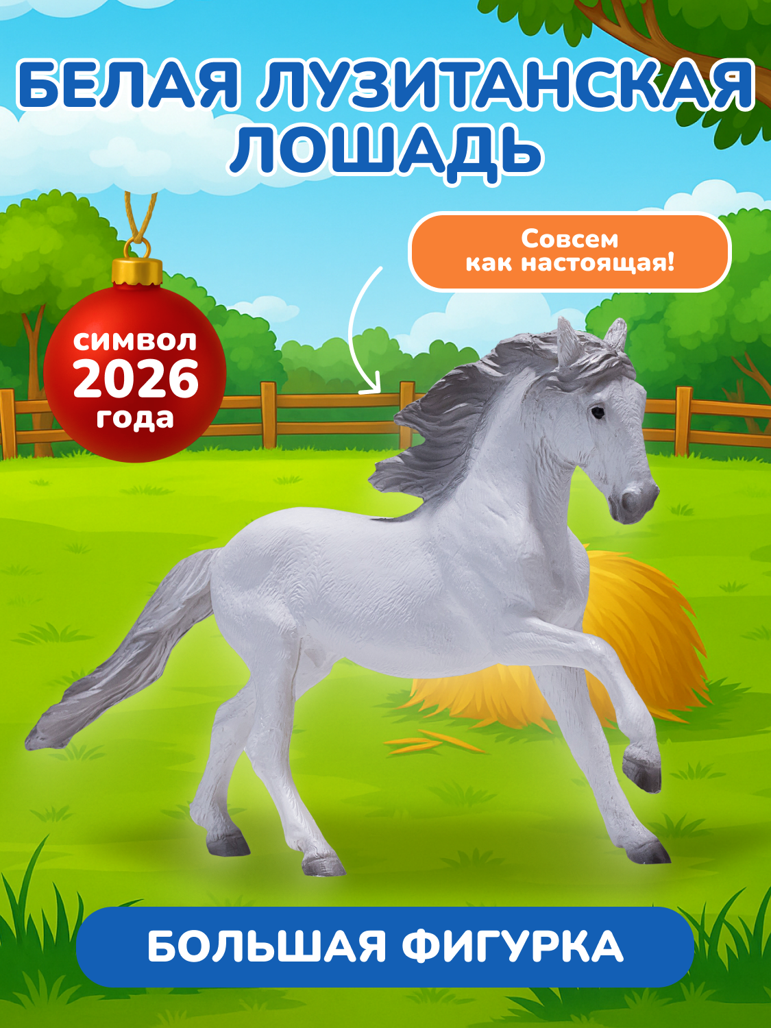 Фигурка-игрушка KONIK FARMLAND Лузитанская лошадь, белая, реалистичная AMF1002, коллекционная фигурка