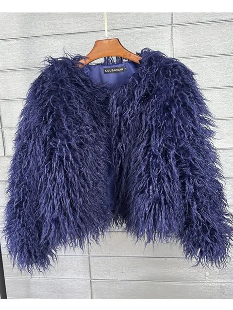Монгольский мех, меховая шуба из искусственного меха, женская шуба, осенне-зимняя, розовая, белая, мохнатая куртка из искусственного меха, топы, праздничная одежда