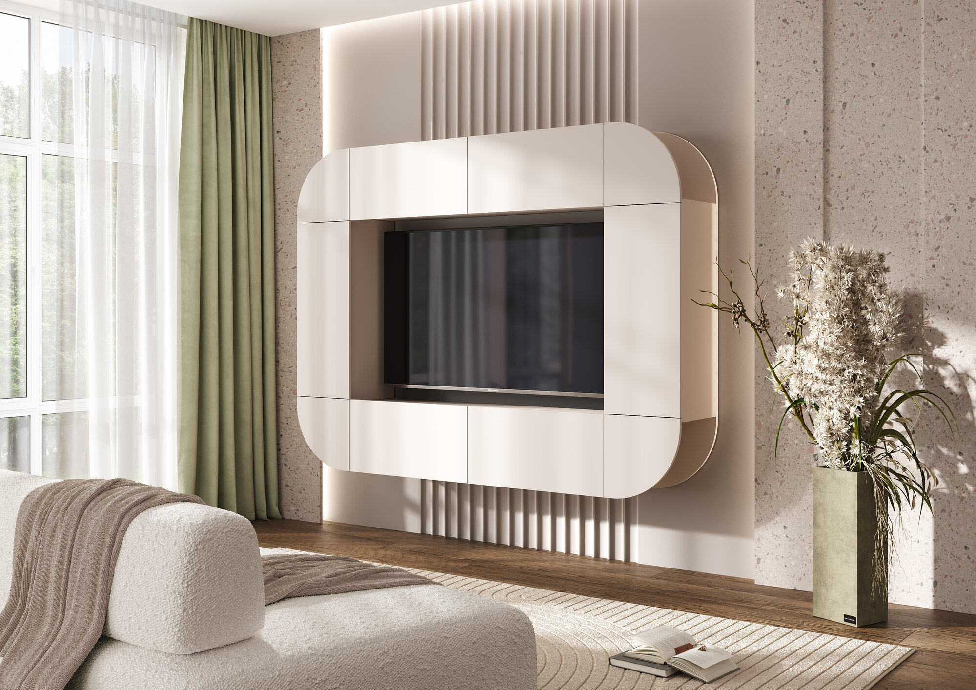 Гостиная Зона под ТВ Миф Норд ЛДСП цвет кашемир, размер 2003х1484х350мм