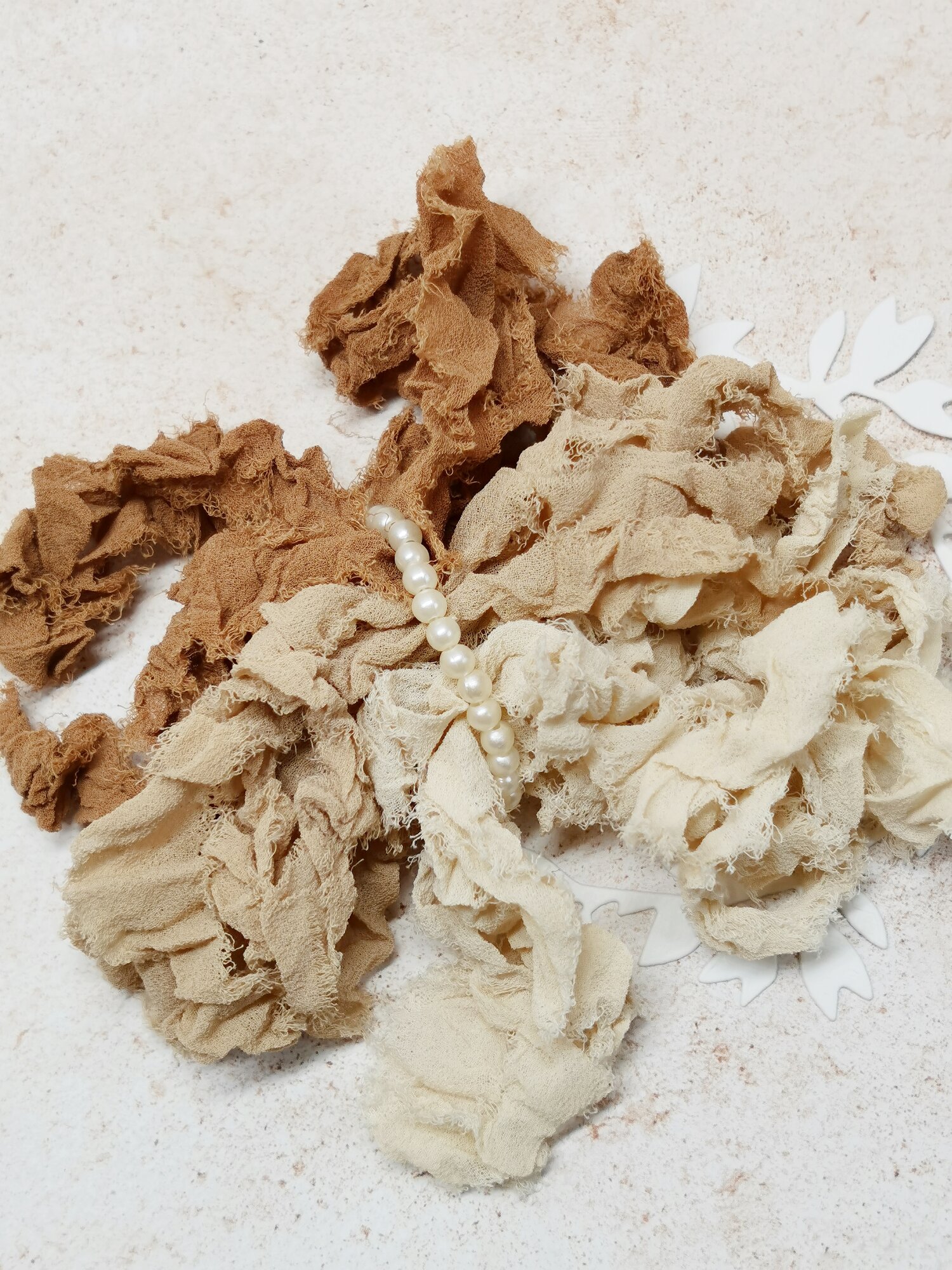 Шебби - ленты из креп-шифона с "ресничками", набор в 3х оттенках