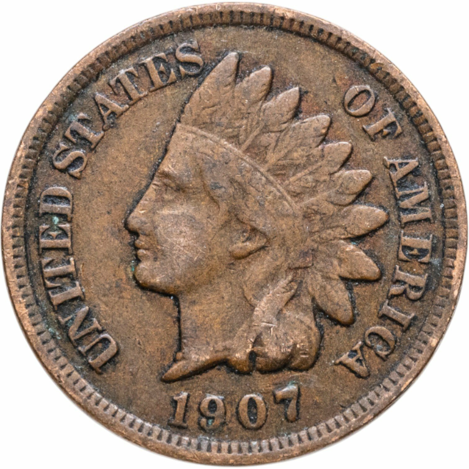 США 1 цент cent 1907 Indian Head Cent, Бронза, в сохранности VF