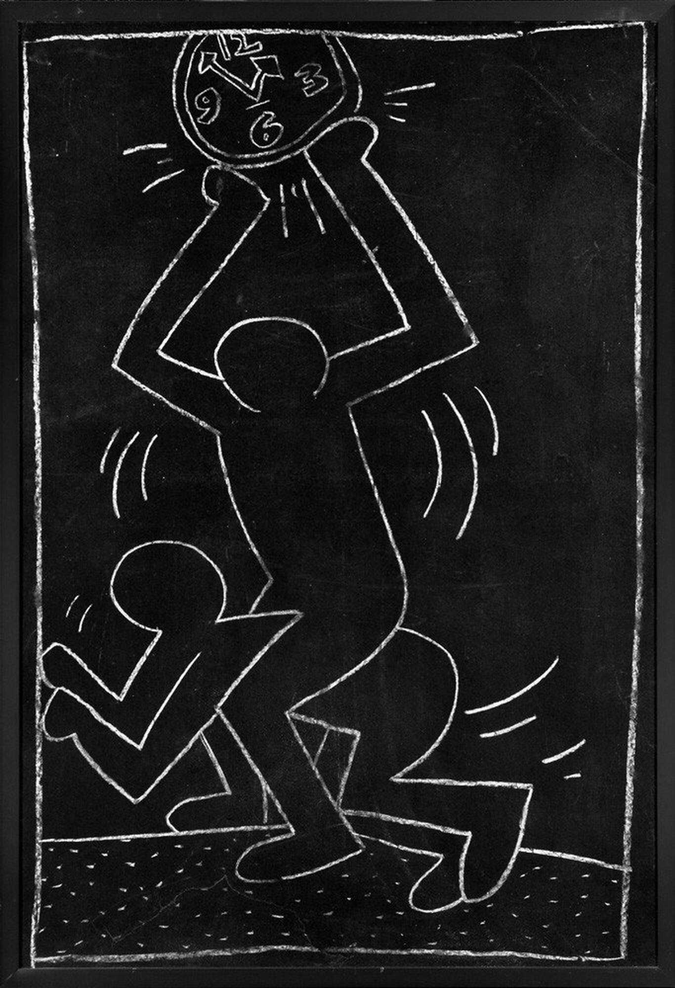 Плакат, постер Битва со временем-граффити в стиле Кита Харинга на бумаге, размер 30х42см