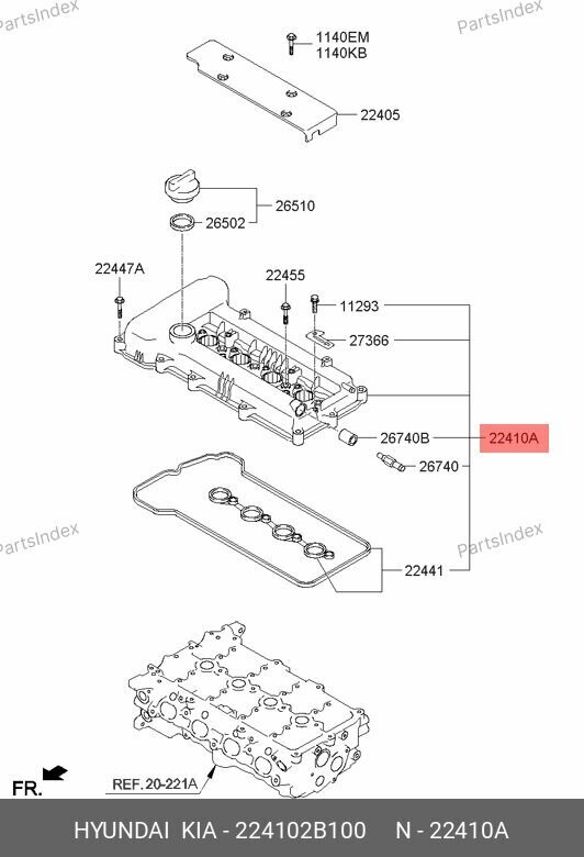 Клапанная крышка головки блока цилиндров, HYUNDAI/KIA/MOBIS 224102B100