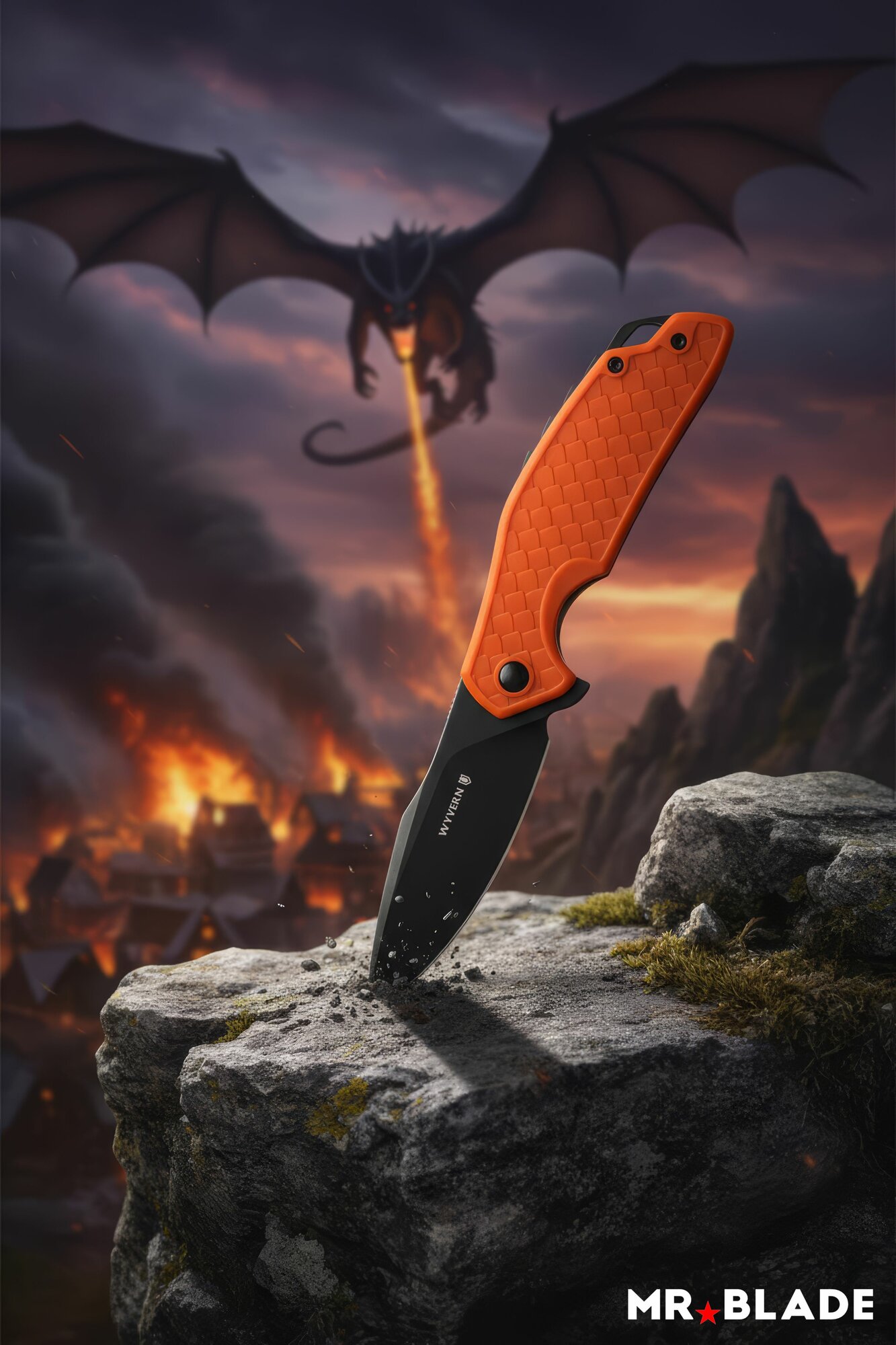 Нож складной Виверна Blackwash Orange