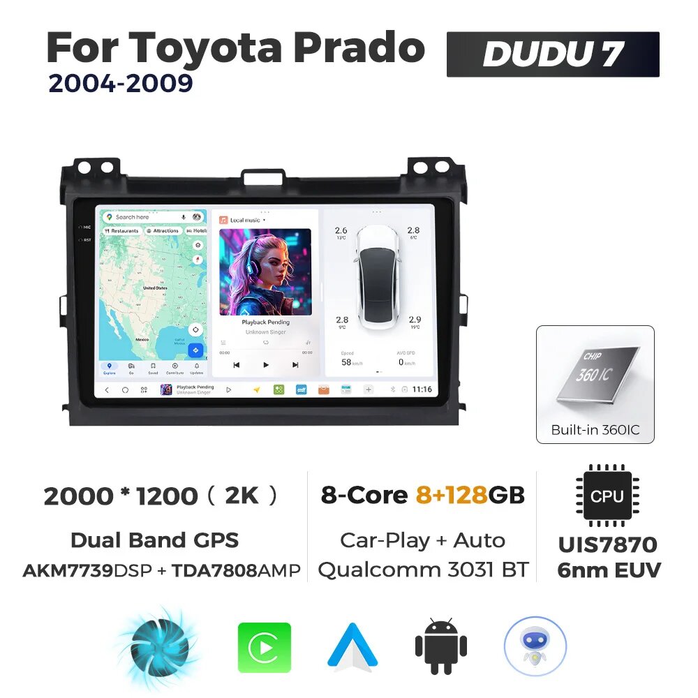DUDUAUTO DUDU7 9,5 дюйма 2Din Android 13 автомагнитола 12G + 512G AKM7739 DUDU7 8G-128G 360IC