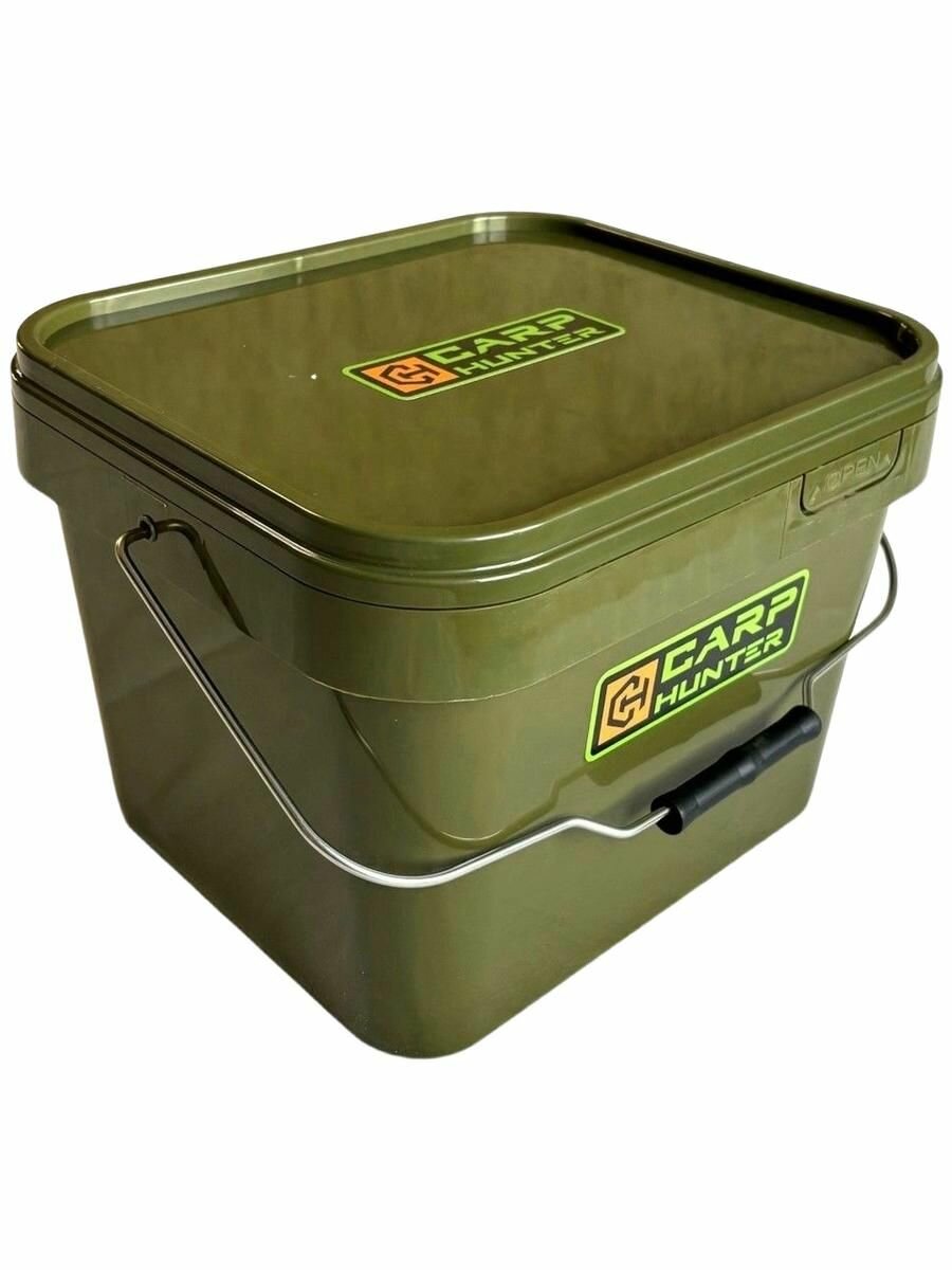 Ведро для прикормки пластиковое темно-зеленое 29х25х21,3см