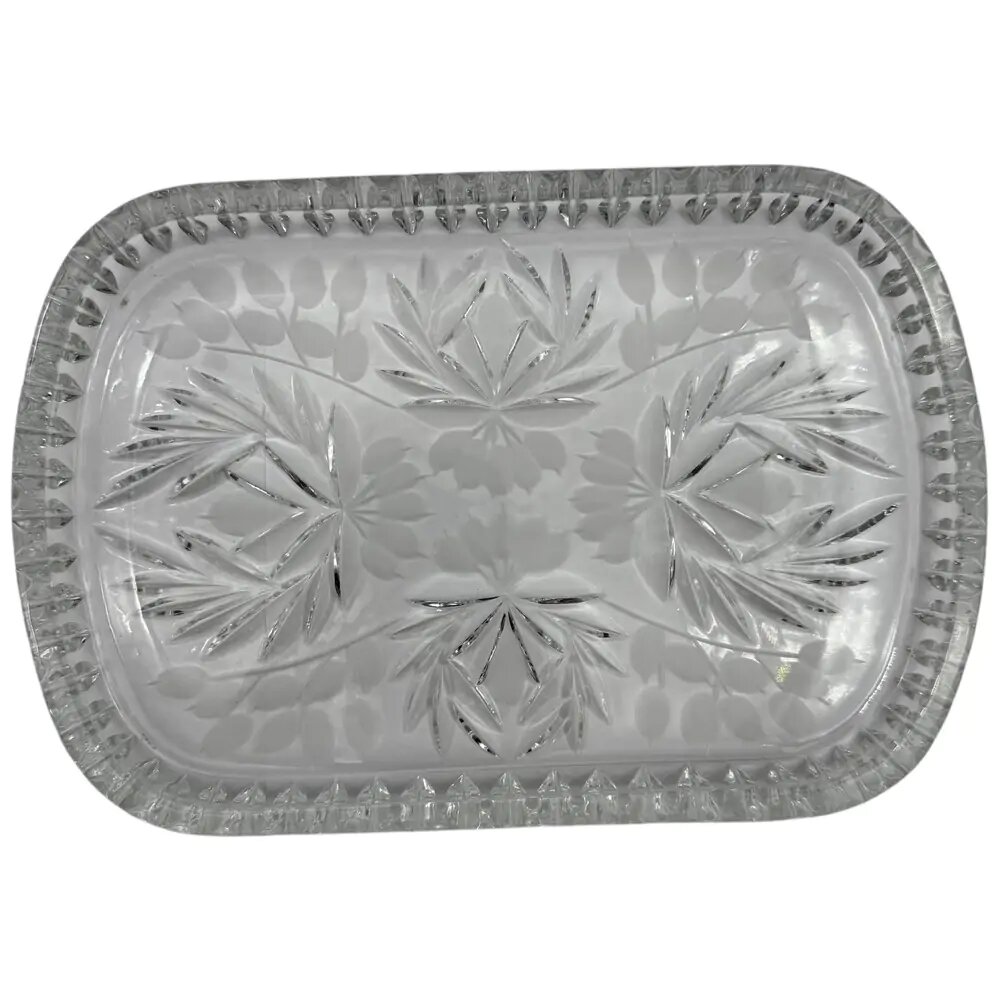 Поднос плато "Рябина", 25*17 см, хрусталь, 1970-1980 гг, СССР