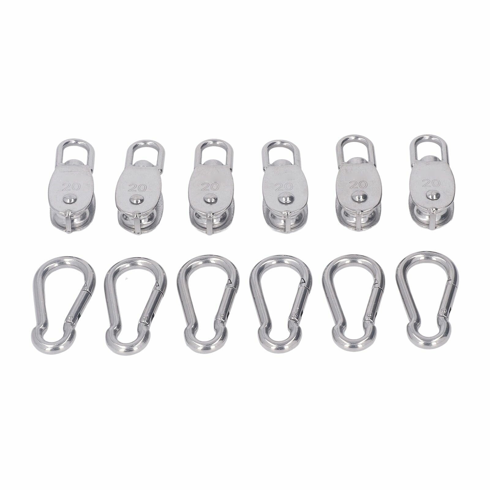 Одиночный блок шкива M20 из нержавеющей стали 304 (тяговое колесо для подвешивания на проволочном тросе) с 6 частями пружинного крюка M7, 6 частей