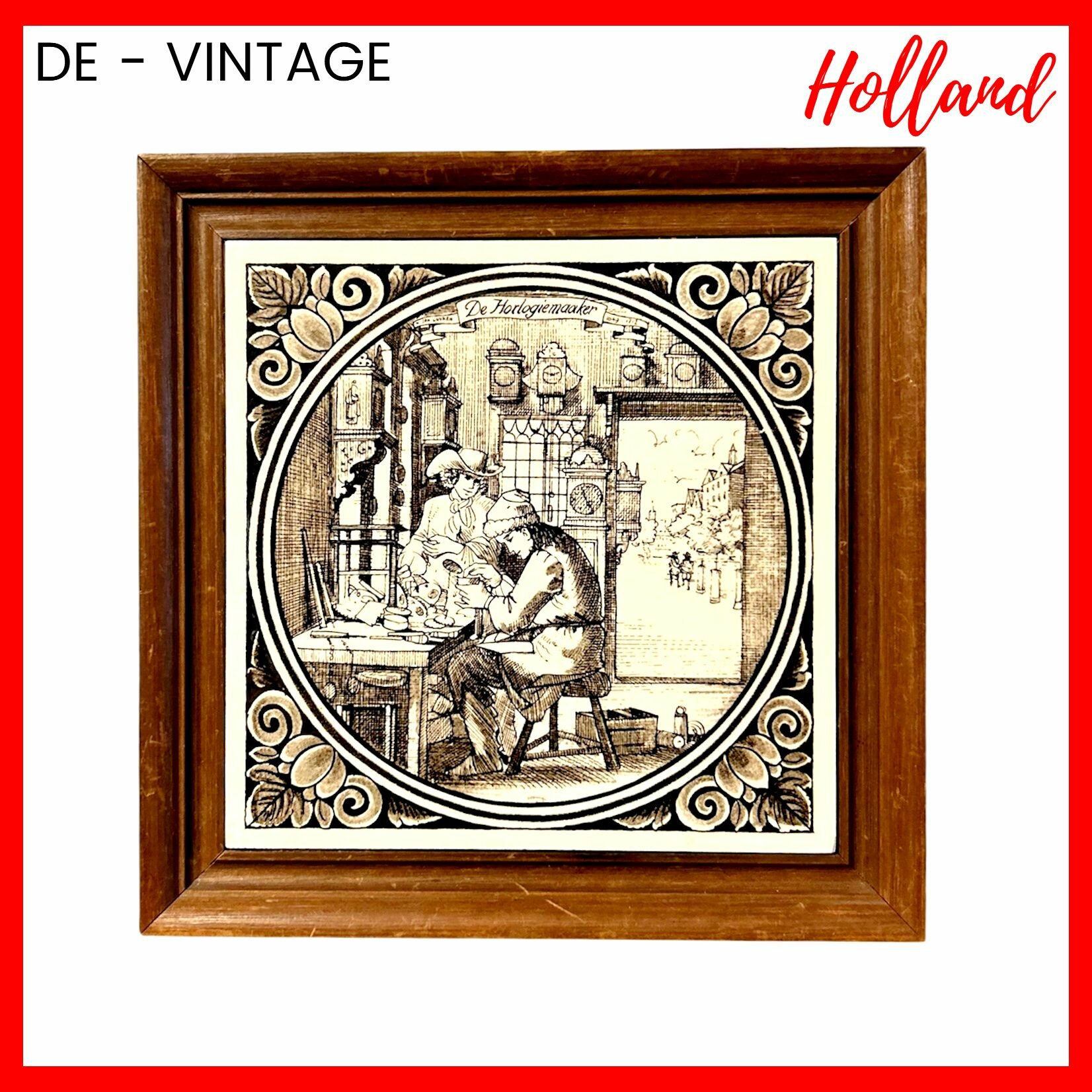 Изразец керамический Часовщик, винтаж. Голландия