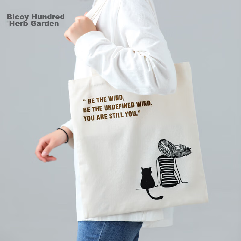 Baicaoyuan Canvas Bag, Tote Bag, Shopping Bag, Fabric Bag, Handbag, Eco-Friendly Bag, Storage Bag, Girl And Cat