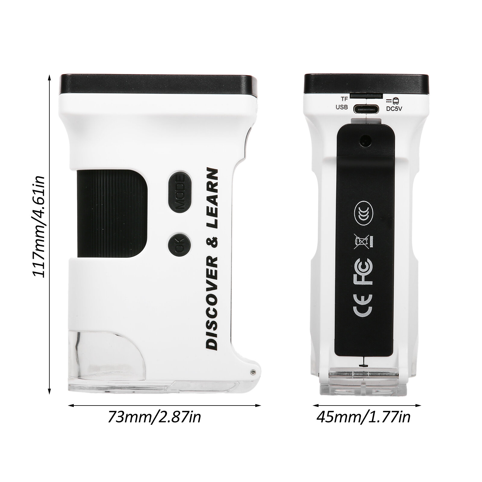 Детский портативный микроскоп 6-80X, 2.7-дюймовый экран, UV свет