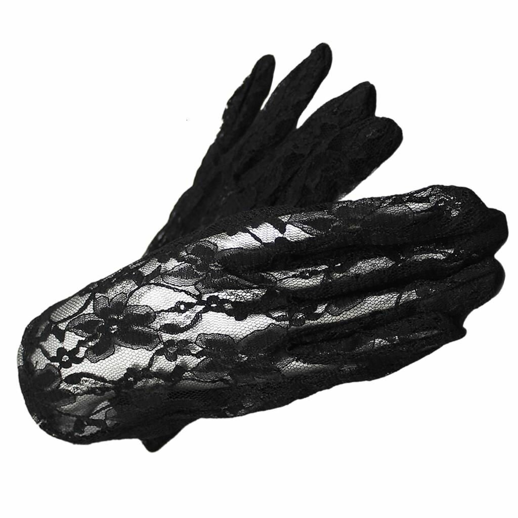 Ажурные кружевные перчатки для свадьбы, Черный