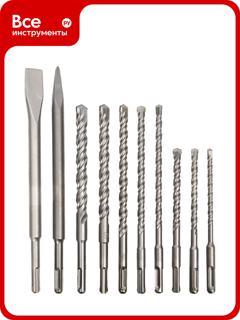 Набор буров и долот SDS Plus Deli для перфоратора (10 предметов) DH-YCZ010-EH1 (буры 6,8,10x160; 8, 10, 12, 14