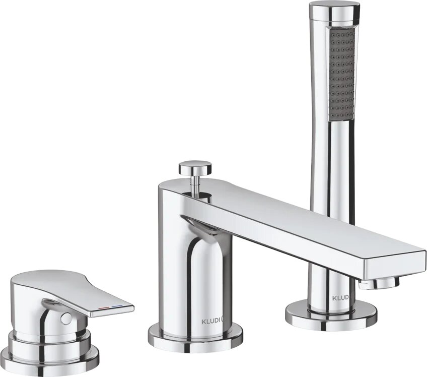 Смеситель на борт ванны Kludi Zenta SL 484480565 С внутренней частью, встраиваемый, с душевой лейкой, хром, глянцевый, латунный, смеситель для ванны с душем, рычажный