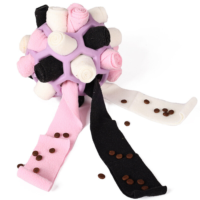 Игрушка для собак "Жареный шарик", нюхательная, розовая, темно-синяя, белая