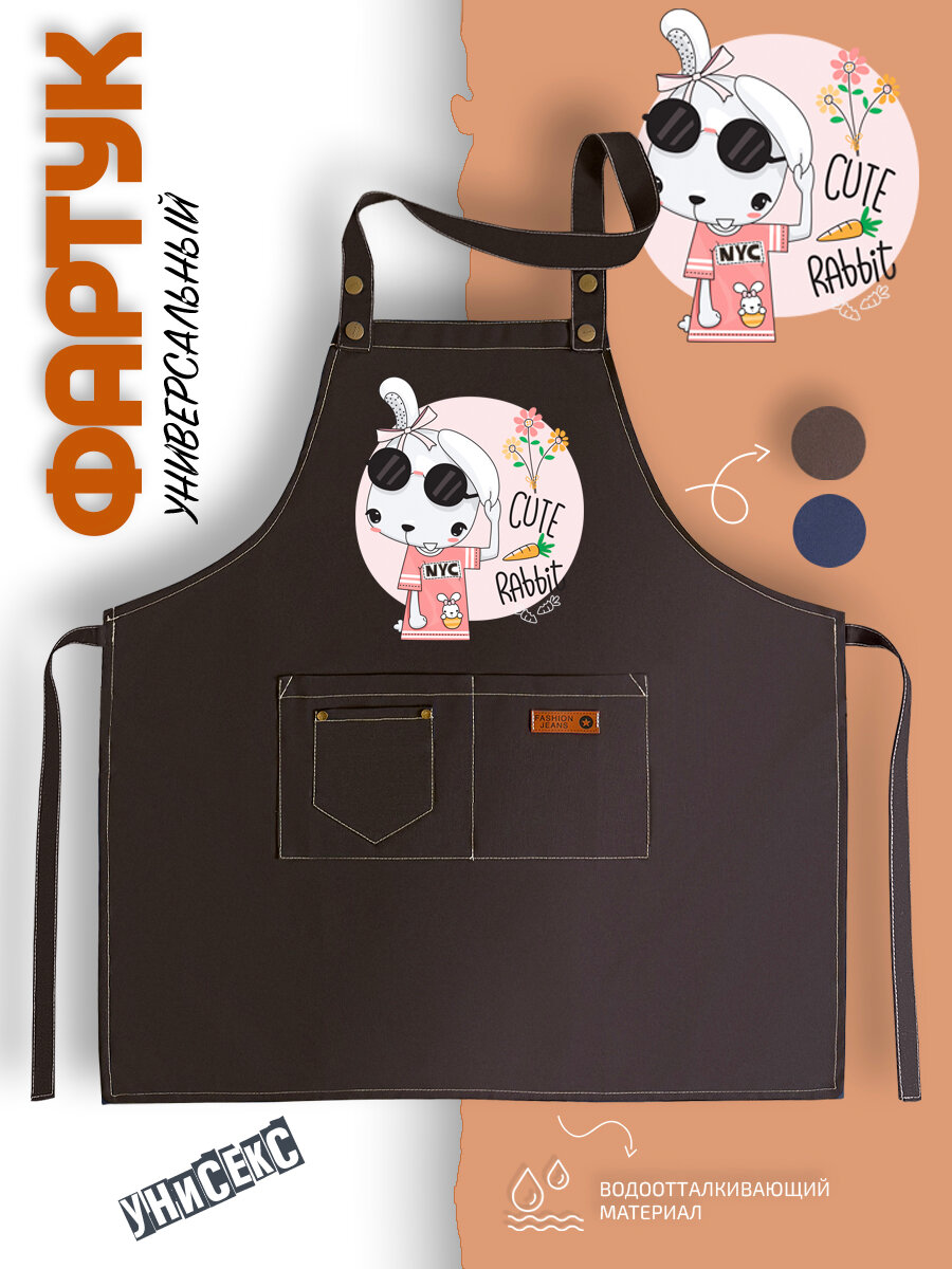 Фартук кухонный с кроликом милый уневерсальный с принтом поварской