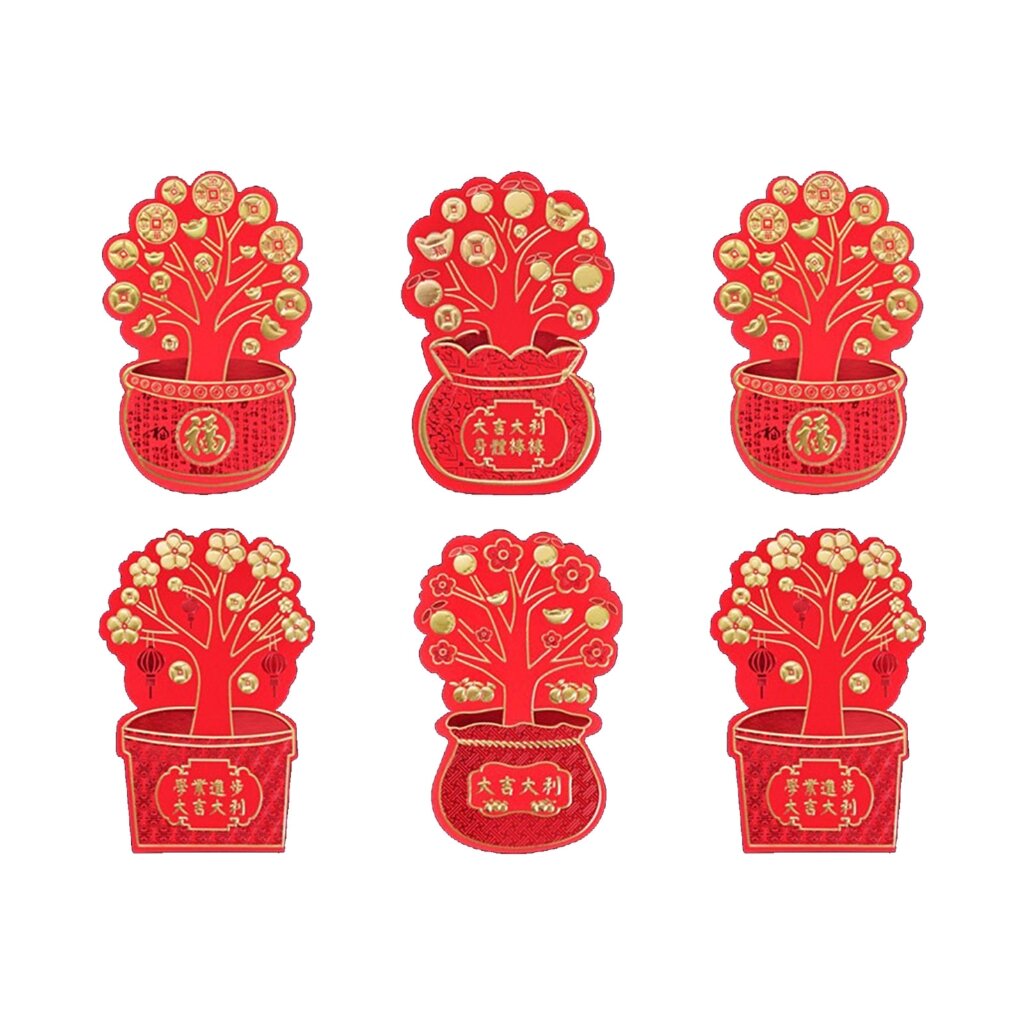 6шт Красный Конверт Китайский Новый Год Красный Пакет Традиционная Китайская Удача Денежный Мешок