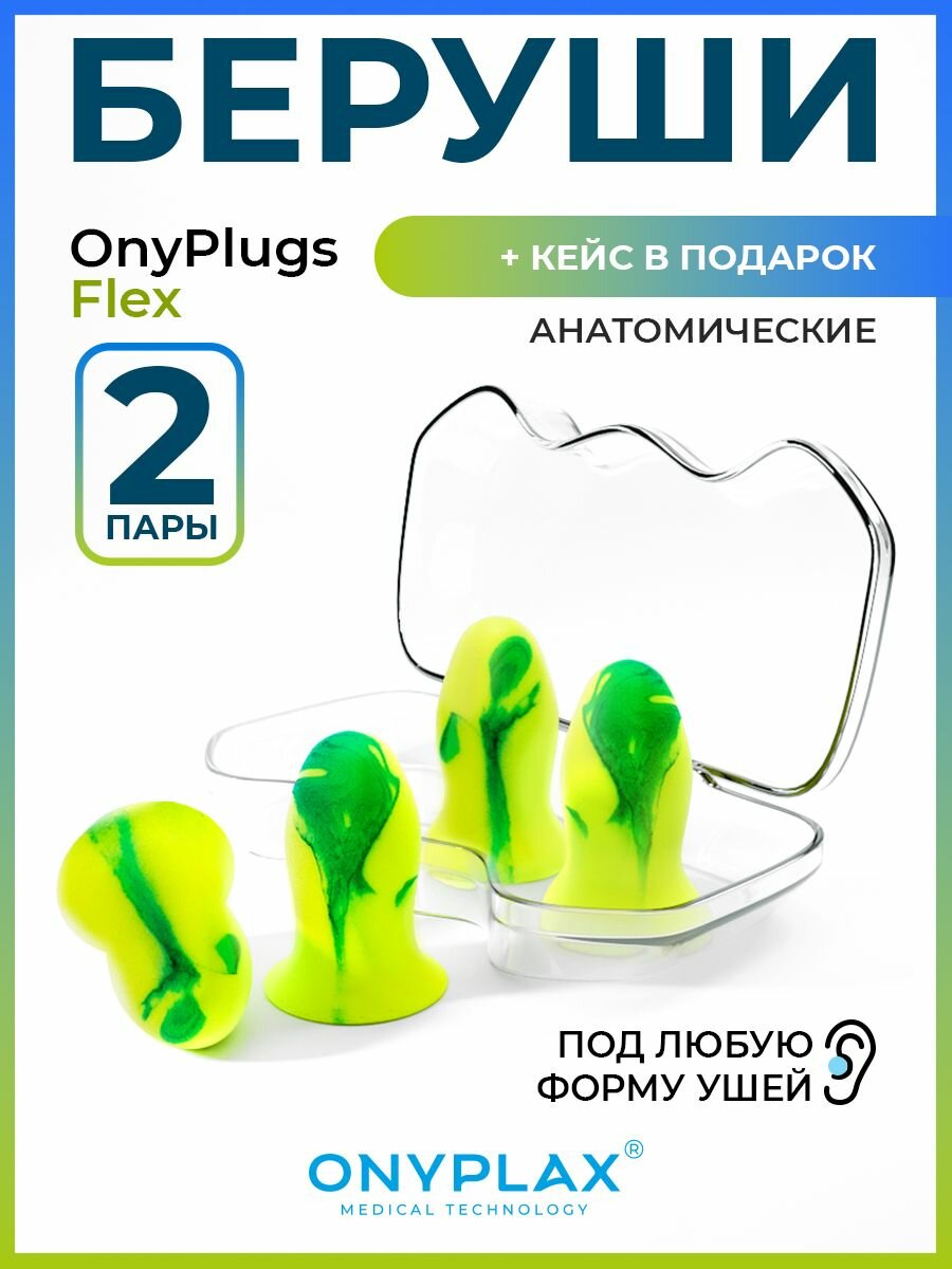 Беруши для сна Onyplax — многоразовые беруши из пеноматериала, 2 пары с кейсом для отдыха, сна и для путешествий — фото 1