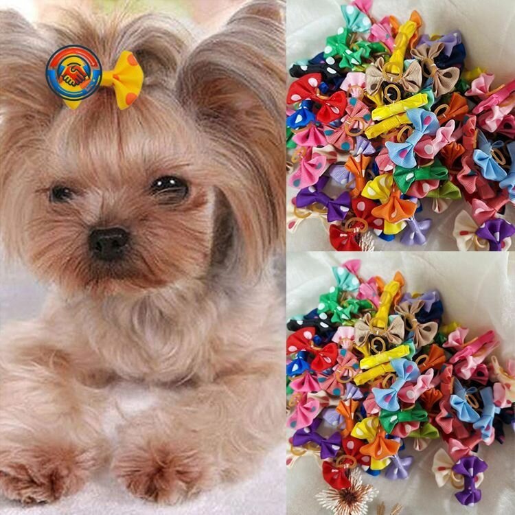 Бантики для собак мелких пород, 50-100 шт, сменные аксессуары на резинке, яркие ленточные бантики для щенков и декоративных собачек, нарядное украшение для питомца