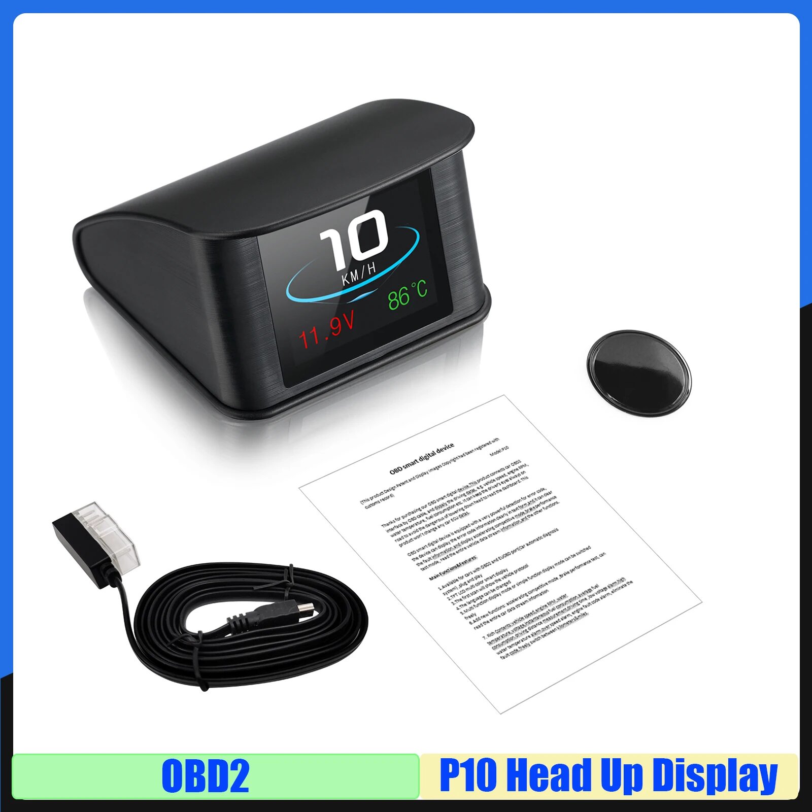 P10 Автомобильный OBD2 Проекционный дисплей OBD HUD Бортовой компьютер Цифровой спидометр Температура масла и воды Об/мин Время Скорость Напряжение Пользовательский, P10