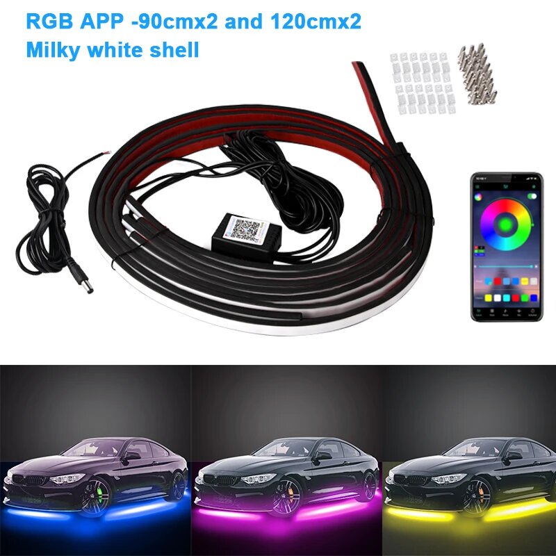 Автомобильная гибкая полоса подсветки LED под днищем автомобиля дистанционное управление через приложение RGB неоновые огни автомобильное украшение атмосфера лампа, APP RGB 90x120x2 MI