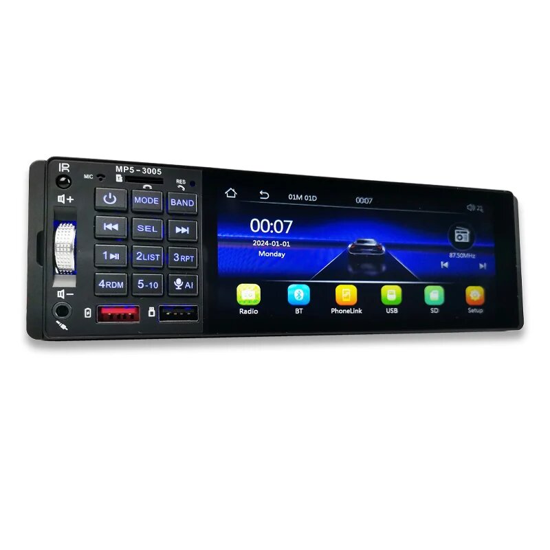 Автомобильный радиоприемник Bluetooth 1 Din Carplay, Android-автомат, USB TF Aux, FM-стереоприемник, 5-дюймовый сенсорный экран, головное устройство аудиосистемы 3005, without camera