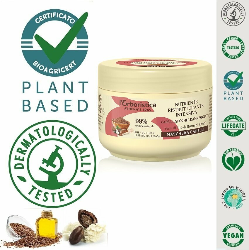 Натуральная защитная Маска для волос с семенем Льна и маслом Ши для окрашенных и поврежденных волос