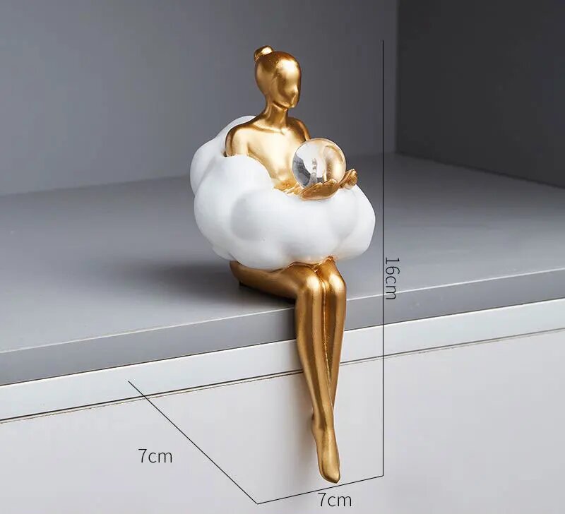 Золотая современная абстрактная художественная фигурка девушки – сидячая скульптура для дома, гостиной, книжной полки и офисного декора