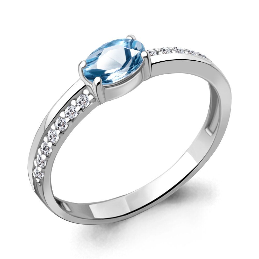 Кольцо, серебро, 925 проба, фианит, топаз
