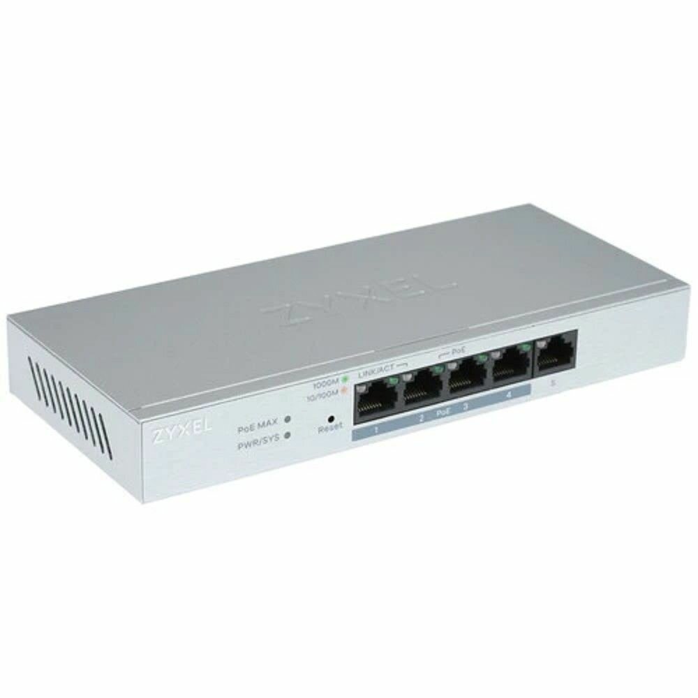 ZYXEL Сетевое оборудование GS1200 - 5HPV2 - EU0101F Smart PoE+ коммутатор GS1200 - 5HP v2, 5xGE 4xPoE+ , настольный, бесшумный, с поддержкой VLAN, IGMP, QoS и Link Aggregation, бюджет PoE 60 Вт