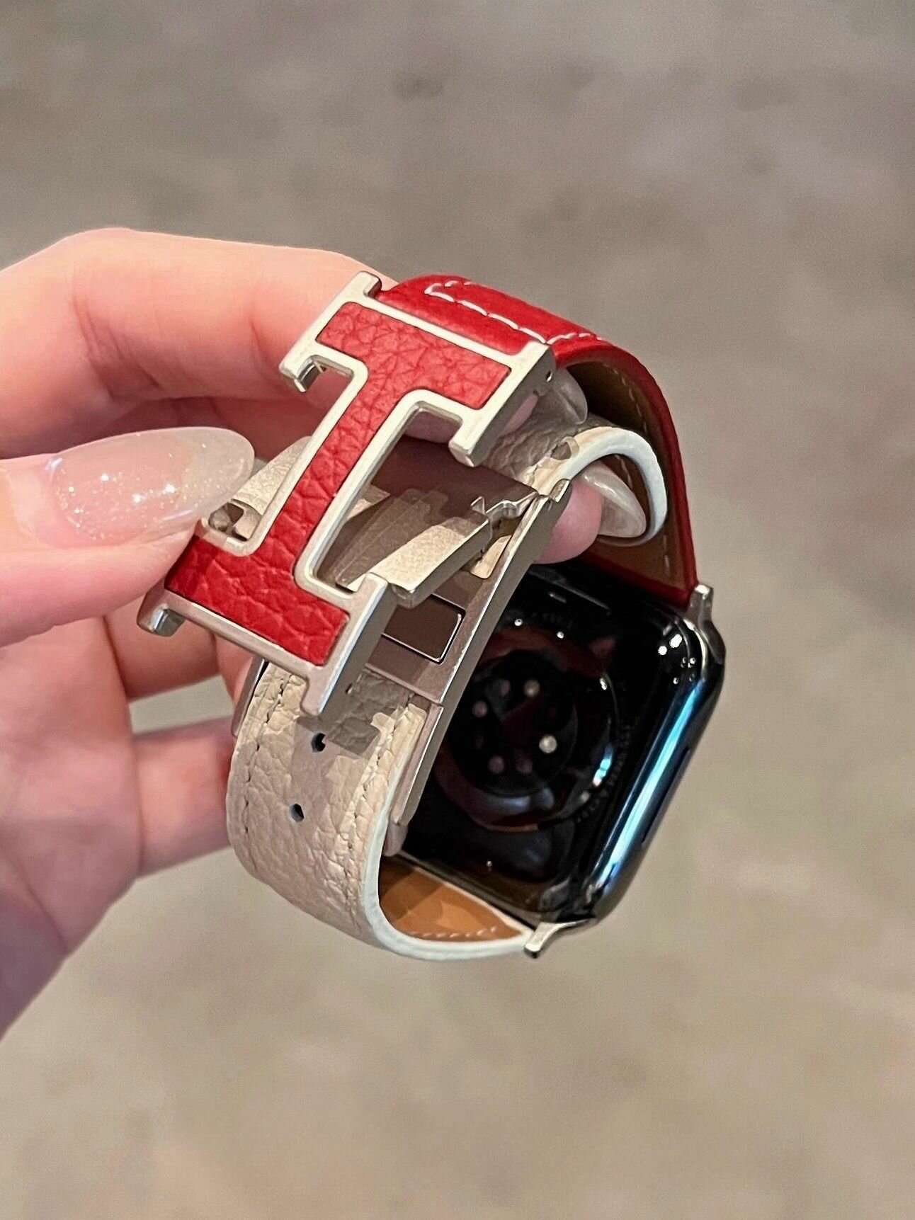 Кожаный ремешок для Apple Watch Series 10 46 мм/Series 1-9 , SE , Ultra и Ultra 2 42 мм , 44 мм , 45 мм , 49 мм, Hermes