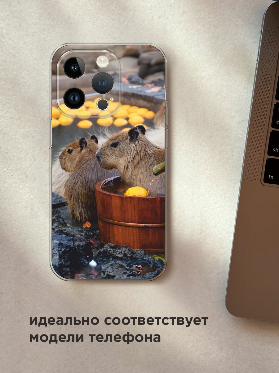Чехол на Apple iPhone 14 Pro / Айфон 14 Про с принтом "Капибары отмокают" — фото 1