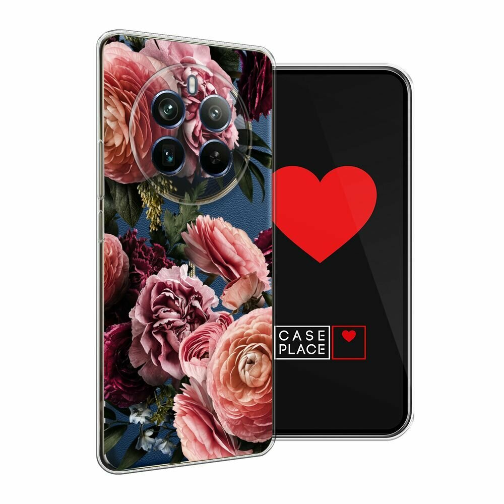 Чехол на Realme 12+/12 4G/13 4G / Реалми 12 Плюс/12 4G/13 4G с принтом "Бордовые винтажные цветы", прозрачный