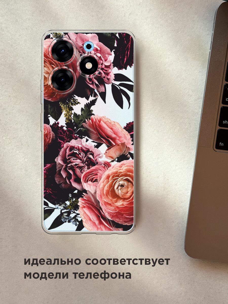 Чехол на Tecno Spark 10 Pro / Текно Спарк 10 Про с принтом "Бордовые винтажные цветы", прозрачный — фото 1