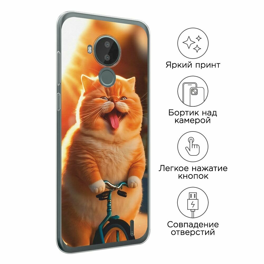 Силиконовый чехол на Nokia C30 / Нокия C30 с принтом "Кот на велике" — фото 1