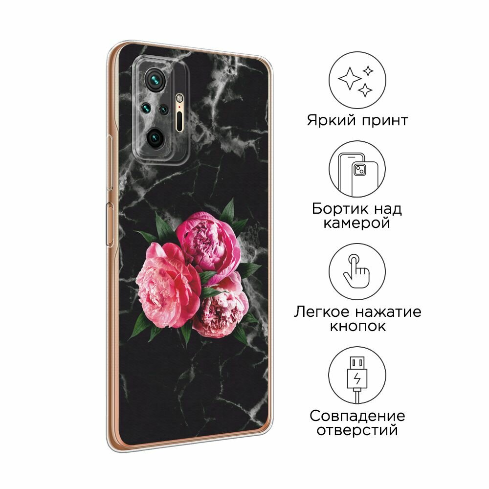 Чехол на Xiaomi Redmi Note 10 Pro / Сяоми Редми Нот 10 Pro с принтом "Букет на черном мраморе" — фото 1