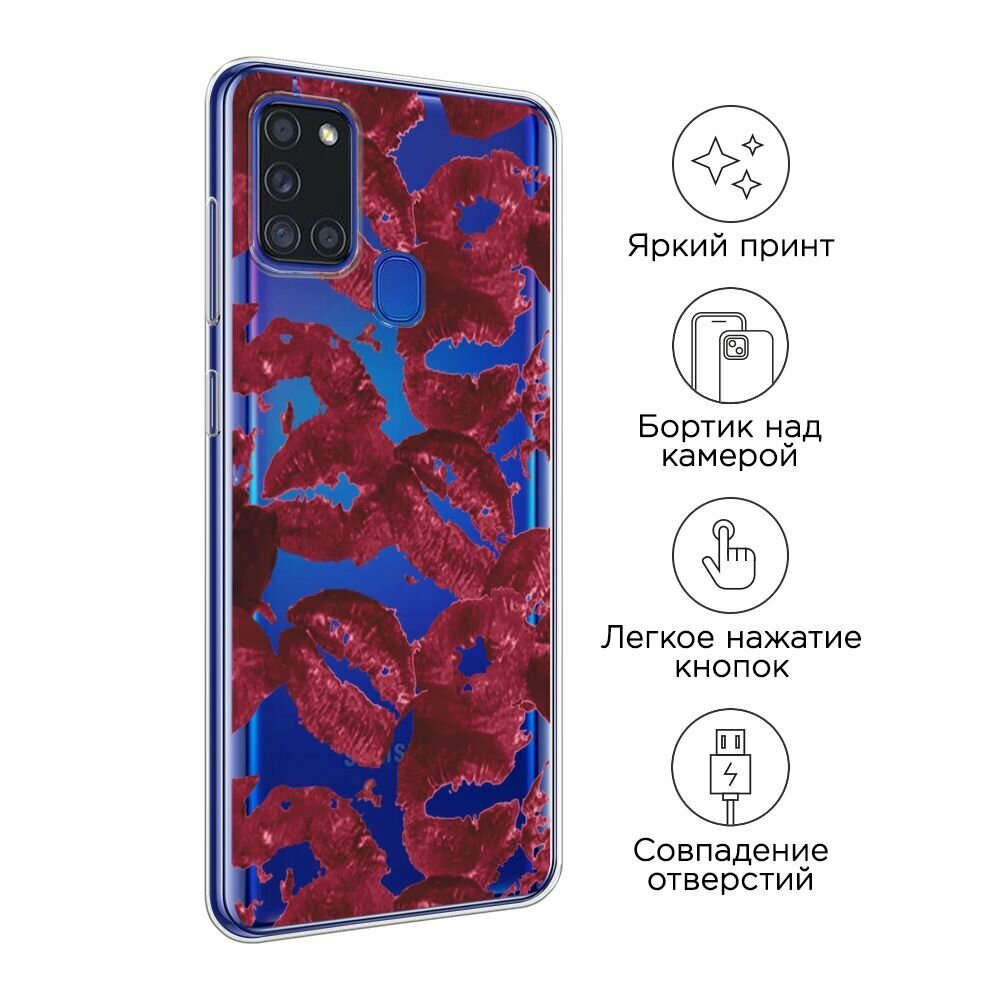 Чехол на Samsung Galaxy A21s / Самсунг Галакси A21s с принтом "Помада паттерн 2", прозрачный — фото 1