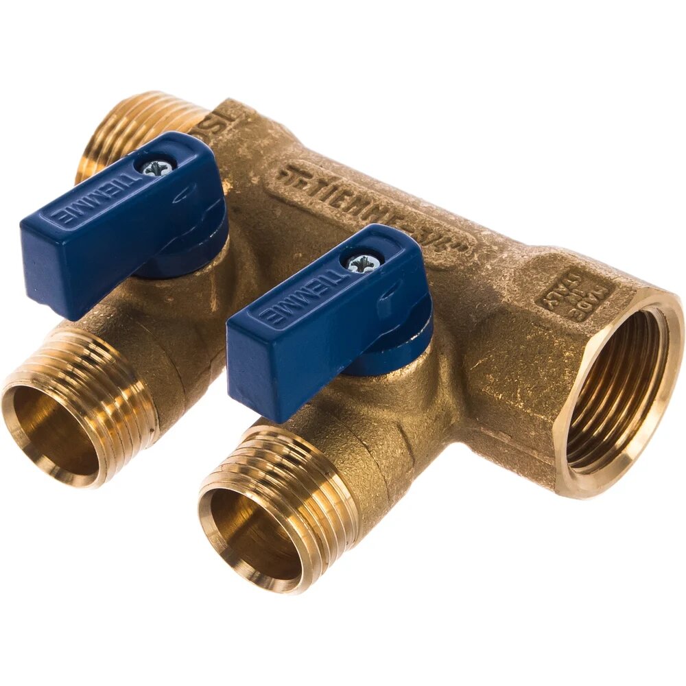 Tiemme Коллектор НВ 3/4' 2х1/2'х16 Н 36мм с кранами 1820002