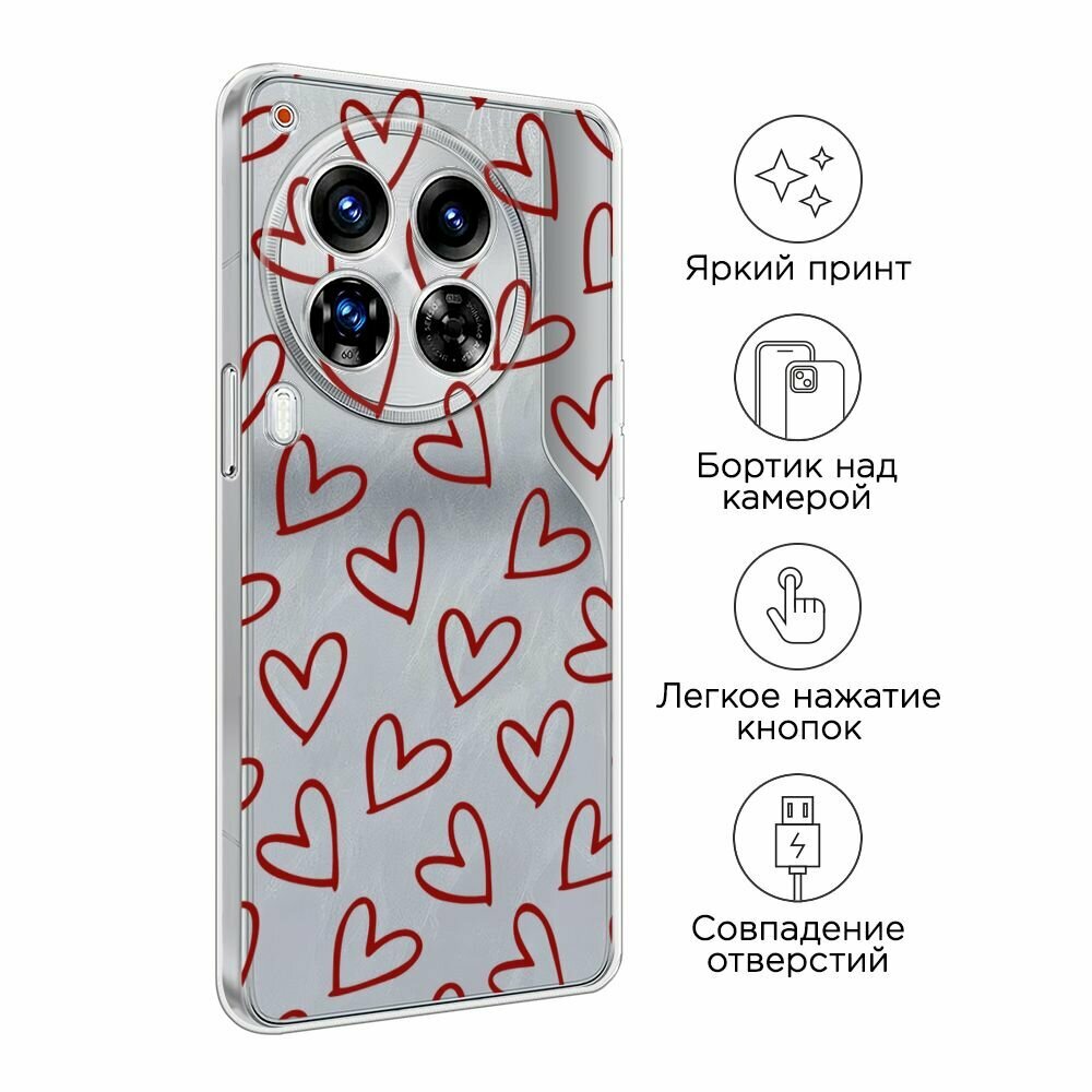 Чехол на Tecno Camon 30 Premier / Текно Камон 30 Премьер с принтом "Little hearts doodles 2 - 14 февраля", прозрачный — фото 1