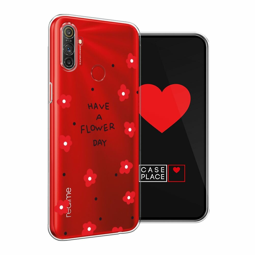 Чехол на Realme C3 / Реалми C3 с принтом "Have a flower day 2", прозрачный — фото 1