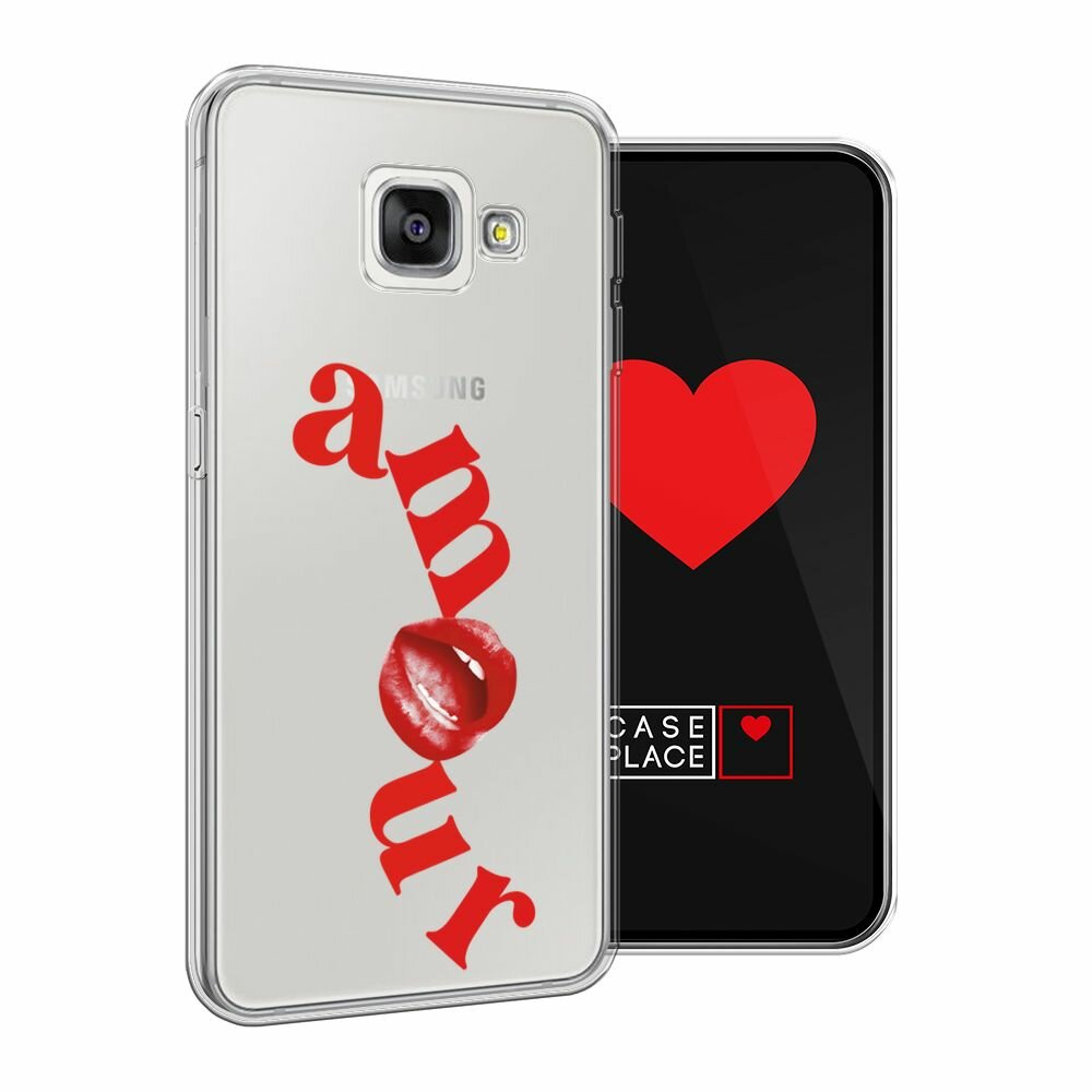 Чехол на Samsung Galaxy A3 2016 / Самсунг Галакси А3 2016 с принтом "Amour lips - 14 февраля", прозрачный — фото 1