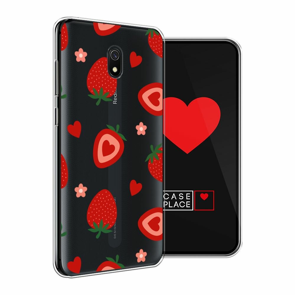 Чехол на Xiaomi Redmi 8A / Сяоми Редми 8А с принтом "Heart strawberries 2 - 14 февраля", прозрачный — фото 1