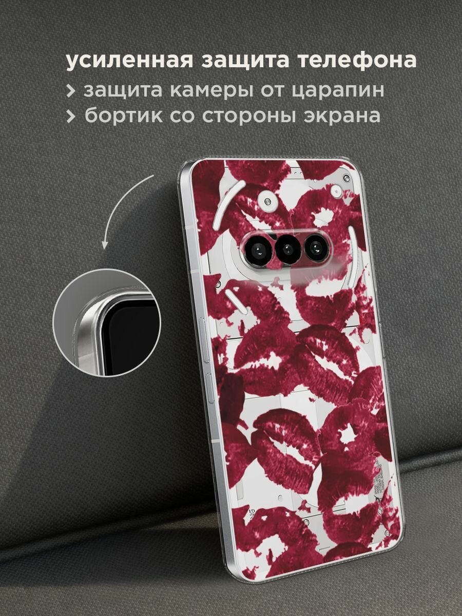 Чехол на Nothing Phone 3a / Нотинг Фон 3а с принтом "Помада паттерн 2", прозрачный — фото 1
